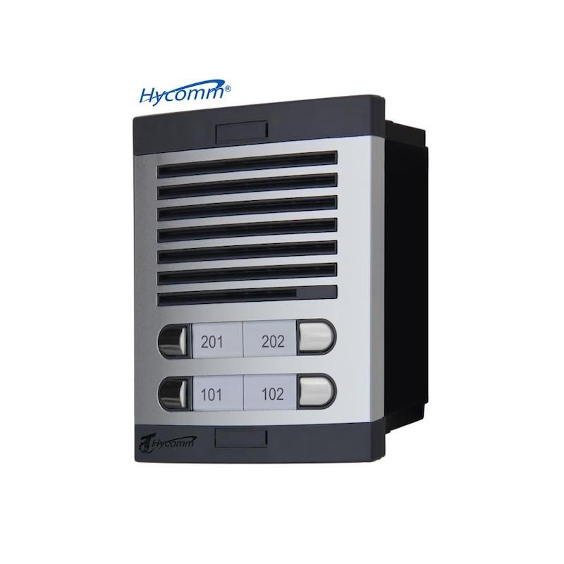 Kit de 4 Citófonos marca Hycomm con Frente de Calle de 4 Botones